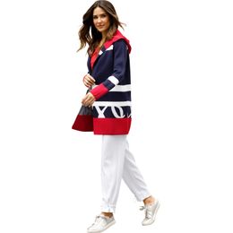 CR&Eacute;ATION L Damen Longstrickjacke mit Kapuze, Jacquard marine-wei&szlig;-geringelt Gr&ouml;&szlig;e 52