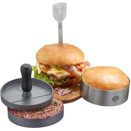 Burgerpresse Gefu "BBQ", silber, B:3,3cm L:19cm T:0,2cm, Aluminium, Edelstahl, Kunststoff, K&uuml;chenpressen, Burgerpresse, hochwertiges Edelstahl-Set f&uuml;r perfekte Burger, einfach zu handhaben.