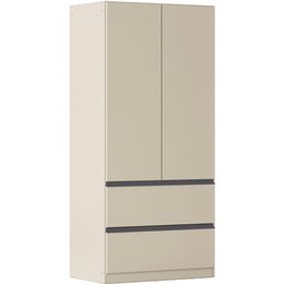 Dreht&uuml;renschrank Rauch "Kleiderschrank Schrank Garderobe COSTA in den Breiten 91/136/181 cm", beige (champagner), eingriffe graumetallic, B:91cm H:197cm T:54cm, Holzwerkstoff, Schr&auml;nke, Dreht&uuml;renschrank, viel Platz, grifflose Front und Push-to-Open Funktion MADE IN GERMANY