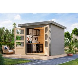 Gartenhaus Karibu "Jupiterino 3, in verschiedenen Farben", wassergrau, graualuminium, ohne Fu&szlig;boden, Blechdach, Massivholz, Gartenh&auml;user, Gartenhaus