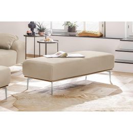 Polsterhocker W.Schillig, beige (elfenbein z73), B:150cm H:46cm T:60cm, Longlife Xtra-Leder Z73: Naturwalkleder der Luxusklasse aus den erlesensten Rohh&auml;uten. Hautst&auml;rke 1, 1 &ndash; 1, 3 mm;ROHLEDER Chenille-Flachgewebe Q2 W77 (68% Polyacryl, 32% Polyester);Stoff S37 (100% Polyester), Hocker, Polsterhocker, mit elegantem Holzsockel, F&uuml;&szlig;e in Chrom gl&auml;nzend, Breite 150 cm