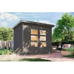 Gartenhaus Karibu "Plutino 2, in verschiedenen Farben", terragrau, graualuminium, ohne Fu&szlig;boden, Blechdach, Massivholz, Gartenh&auml;user, Gartenhaus