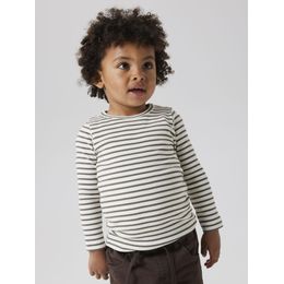 Langarmshirt name it "NMNBANI LS XSL TOP NOOS", Jungen, Gr. 122/128, gr&uuml;n (dusty olive), Jersey, Obermaterial: 57% Baumwolle, 38% Modal, 5% Elasthan, geringelt, gestreift, slim fit h&uuml;ftbedeckend, Rundhals, abgesteppte Kante, Shirts Langarmshirt, Ringel-Look in toller Rippen-Qualit&auml;t