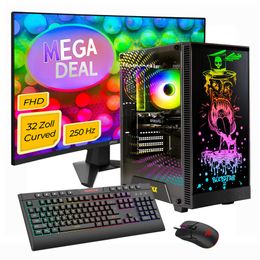 GAMEMAX Gaming-PC-Komplettsystem "MegaDeal Rockstar 2755 AMD Ryzen 5 5500 16GB 480GB SSD RTX 5050", Energieeffizienz: E (A-G), schwarz, Microsoft Windows 11 Home (64 Bit), 16 GB RAM 480 GB SSD, Computer_Komplettsysteme, Windows 11 + MSI MAG 32C6X Curved Monitor 80cm (32")