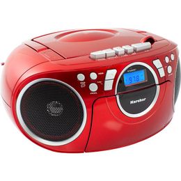 K&auml;rcher Boombox &raquo;RR 5042-R&laquo; ( FM-Tuner UKW mit RDS 3 W) CD-Player, Kassettenplayer, AUX-Anschluss, tragbares Radio rot 30 Stationsspeicher, Batteriebetrieb, 