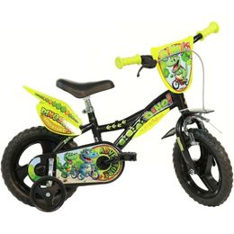 DINO BIKES Kinderfahrrad &raquo;Dinosaurier T-Rex 12 Zoll&laquo; 1 Gang mit St&uuml;tzr&auml;dern, Frontschild und coolen Schutzblechen schwarz Kinderfahrrad