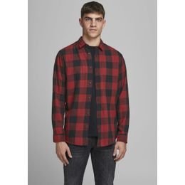 Jack & Jones Karohemd JACK & JONES "JJ JJEGINGHAM TWILL SHIRT L/", Herren, Gr. M, N-Gr, rot (rot, schwarz), Web, Obermaterial: 100% Baumwolle, kariert, Hemden Karohemd