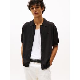 Kurzarmhemd Tommy Hilfiger "ESSENTIAL COTTON SS OVER SHIRT", Herren, Gr. L, N-Gr, schwarz, Strick, Obermaterial: 100% Baumwolle, Hemden