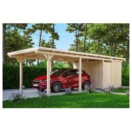Skan Holz Einzelcarport SKANHOLZ "Emsland", beige (natur), B/H/T: 223cm x, Carports, mit Abstellraum, versch. Farben