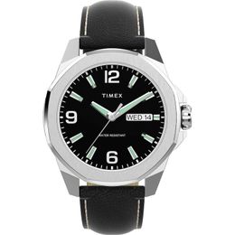 Timex Herren Quarzuhr &raquo;ESSEX&laquo; Armbanduhr, Herrenuhr,Lederarmband,Datum, Leuchtzeiger schwarz
