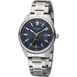 Regent Uhren Regent Damen Solaruhr Armbanduhr, Herrenuhr, Datum, Edelstahlarmband, bis 10 bar wasserdicht blau