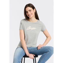 T-Shirt BOSS Orange "Elove Premium Damenmode", Damen, Gr. L (40), open grau 061, Single Jersey, Obermaterial: 100% Baumwolle, bestickt, unifarben, slim fit h&uuml;ftlang, Rundhals, Shirts T-Shirt, mit Logoschriftzug, Slim Fit