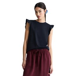 Marc O'Polo T-Shirt MARC O'POLO DENIM "aus Material-Mix", Damen, Gr. XS, blau depths, Obermaterial: 100% Baumwolle, unifarben, Basic, regular fit, Rundhals, R&uuml;schen, Shirts T-Shirt