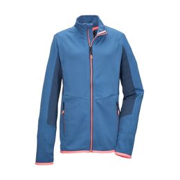 Strickjacke Killtec "KOS 151 GRLS FLX JCKT", M&auml;dchen, Gr. 140, denim, Obermaterial: 100% Polyester, Strickjacken Strickjacke, Leichte Powerstretchjacke, Colourblock, 2-Wege-Stretch, vielseitig