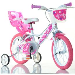 DINO BIKES Kinderfahrrad &raquo;M&auml;dchenfahrrad 16 Zoll&laquo; 1 Gang mit St&uuml;tzr&auml;dern, Korb und Puppensitz rosa Kinderfahrrad