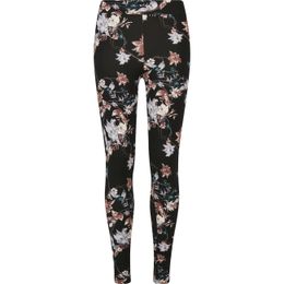 Leggings Urban Classics "Urban Classics Damen Ladies Soft AOP Leggings", Damen, Gr. XL, US-Gr&ouml;&szlig;en, schwarzsoftflower, 85% Polyester, 15% Elasthan, skinny fit, Hosen Leggings