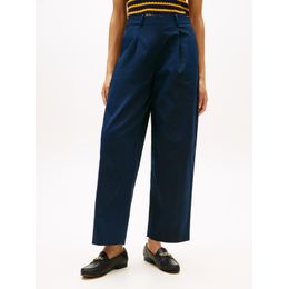 Chinohose Tommy Hilfiger "COTTON BARREL PLEATED CHINO", Damen, Gr. 42, N-Gr, schwarz night navy, Web, Obermaterial: 65% Baumwolle, 33% Lyocell, 2% Elasthan, unifarben, bequem lang, Hosen Chinohose, Baumwollmix, Mid Rise, Tapered