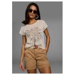 T-Shirt Laura Scott, Damen, Gr. 32/34, beige, Web, Obermaterial: 100% Polyester, bedruckt, figurumspielend h&uuml;ftlang, U-Boot-Ausschnitt, Shirts T-Shirt, mit Glitzerdurck und Leinen-Optik