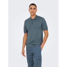 Only & Sons Poloshirt ONLY & SONS "ONSWYLER LIFE REG 14 SS POLO KNIT NOOS", Herren, Gr. M, grau (stormy weather), Strick, Obermaterial: 78% Viskose, 22% Polyester, unifarben, regular fit, Shirts