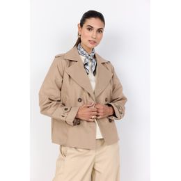 Kurzjacke soyaconcept "SC-AMANDA 1", Damen, Gr. XL, beige (camel), Web, Obermaterial: 56% Baumwolle, 44% Polyester, unifarben, regular fit normal, V-Ausschnitt, Jacken Kurzjacke