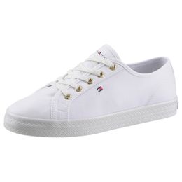 Sneaker Tommy Hilfiger "ESSENTIAL NAUTICAL SNEAKER", Damen, Gr. 36, wei&szlig;, Textil, Schuhe Sneaker, Freizeitschuh, Halbschuh, Schn&uuml;rschuh mit goldfarbenen &Ouml;sen