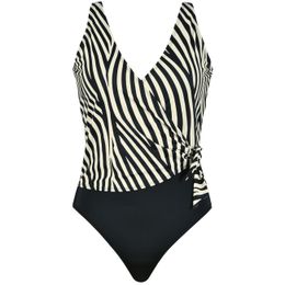 Badeanzug Naturana "Riviera", Damen, Gr. 46, Cup D, schwarz-wei&szlig; (schwarz, wei&szlig;), Obermaterial: 82% Polyamid, 18% Elasthan. Futter: 86% Polyamid, 14% Elasthan. Miedereinsatz: 82% Polyamid, 18% Elasthan, gemustert, Badeanz&uuml;ge Badeanzug, Zebra-Print, V-Ausschnitt, bequem, modisch, gemustert