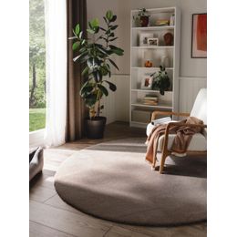 benuta Nest Waschbarer Hochflor Shaggyteppich Melvin Taupe &oslash; 150 cm rund - Hochflor Teppich f&uuml;r Wohnzimmer