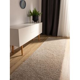 benuta Basic Waschbarer Hochflor Shaggyteppich Soho Beige 70x200 cm - Bettvorleger f&uuml;r Schlafzimmer
