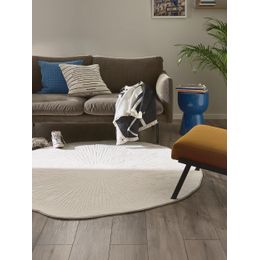 benuta Pop Waschbarer Kurzflor Teppich Pam Cream &oslash; 120 cm - Moderner Kurzflor-Teppich f&uuml;r Wohnzimmer