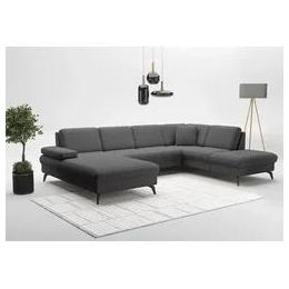 Sit & More Wohnlandschaft SIT & MORE "Morris Jubi U-Form, B: 300 cm", grau (dunkelgrau), B:300cm H:83cm T:202cm, 95% Polyester, 5% Polyamid, Sofas, Wohnlandschaft, mit Armteilfunktion & 1 Zierkissen, optional Bettfunktion