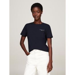 Tommy Hilfiger Damen Rundhalsshirt &raquo;1985 REG MINI CORP LOGO C-NK SHORT SLEEVE&laquo; mit Logoschriftzug und Bestickung blau L