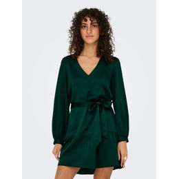 Tunikakleid Only "ONLNEW ALENA LIFE L/S SHORT DRESS WVN", Damen, Gr. S, N-Gr, gr&uuml;n (scarab), Web, Obermaterial: 100% Polyester, unifarben, regular fit, V-Ausschnitt, Kleider, Sommerkleid