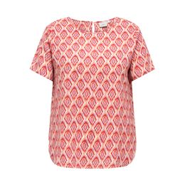 Shirtbluse Only CARMAKOMA "CARVICA SS TOP WVN NOOS", Damen, Gr. 42, equestrian rot aop:warm tiles, Web, Obermaterial: 97% Polyester, 3% Elasthan, bedruckt, regular fit normal, Rundhals, Blusen, Materialmix, regular fit