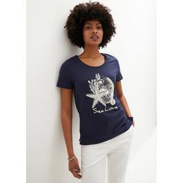bonprix Damen bonprix T-Shirt &raquo;T-Shirt Sea Love&laquo; lockere Passform, Kurzarm-Design, mit maritimem Druck blau 40/42 (M)