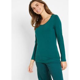 bonprix Damen bonprix Langarmshirt eng anliegende Passform, mit Rundhalsausschnitt, mit Doppeln&auml;hten blau 56/58 (XXXL)