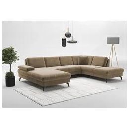 Sit & More Wohnlandschaft SIT & MORE "Morris Jubi U-Form, B: 300 cm", braun (hellbraun), B:300cm H:83cm T:202cm, 100% Polyester, Sofas, Wohnlandschaft, mit Armteilfunktion & 1 Zierkissen, optional Bettfunktion