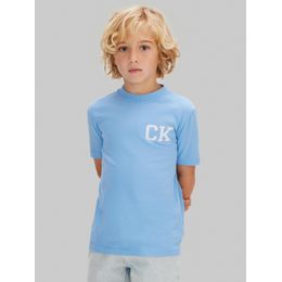 T-Shirt Calvin Klein Jeans, M&auml;dchen, Gr. 12 (152), provence, Single Jersey, Obermaterial: 100% Baumwolle, unifarben, regular fit normal, Rundhals, eingesetzt abgesteppte Kante, Shirts T-Shirt, Regular fit f&uuml;r Kinder