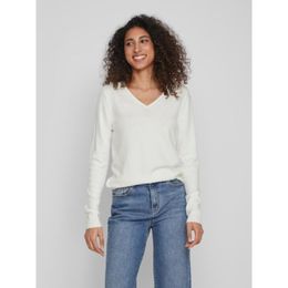 Vila Damen V-Ausschnitt-Pullover &raquo;VIRIL V-NECK L/S KNIT TOP - NOOS&laquo; Materialmix, regular fit wei&szlig; XS (34)