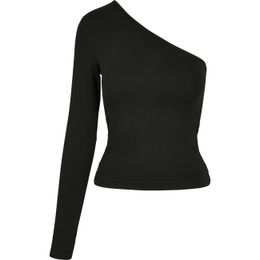 Langarmshirt Urban Classics "Urban Classics Damen Ladies Asymmetric Longsleeve", M&auml;dchen, Gr. L, schwarz, 95% Baumwolle, 5% Elasthan, unifarben, slim fit, asymmetrischer Ausschnitt, Shirts Langarmshirt
