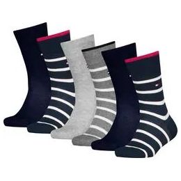 Socken Tommy Hilfiger "TH KIDS SOCK 6P BRETON STRIPE ECOM", Damen, Gr. 31-34, blau (blau, grau), Baumwollmischung, normal, Socken Socken, gestreift und uni