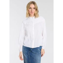 Langarmbluse BOSS Orange "Bilmant Premium Damenmode", Damen, Gr. 42, wei&szlig; 100, Web, Obermaterial: 100% Baumwolle, gestreift, unifarben, h&uuml;ftlang, 1-Knopf-Manschette mit Schlitz, Blusen, mit Knopfleiste und kurzem Stehkragen