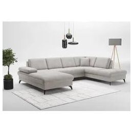 Sit & More Wohnlandschaft SIT & MORE "Morris Jubi U-Form, B: 300 cm", grau (hellgrau), B:300cm H:83cm T:202cm, 100% Polyester, Sofas, Wohnlandschaft, mit Armteilfunktion & 1 Zierkissen, optional Bettfunktion