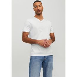 Jack & Jones V-Shirt JACK & JONES "JJEORGANIC mit V-Ausschnitt, l&auml;ssig kombinierbar, ideal f&uuml;r Alltag", Herren, Gr. M, wei&szlig;, Single Jersey, Obermaterial: 100% Baumwolle, unifarben, V-Ausschnitt, Shirts, unifarben, modisch, regular fit, Baumwolle, V-Ausschnitt