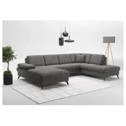 Sit & More Wohnlandschaft SIT & MORE "Morris Jubi U-Form, B: 300 cm", grau, B:300cm H:83cm T:202cm, 100% Polyester, Sofas, Wohnlandschaft, mit Armteilfunktion & 1 Zierkissen, optional Bettfunktion