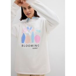 bonprix Damen bonprix Sweatshirt, mit Langarm, mit Blumen-Druck, mit Seitenschlitzen 48/50 (XL)