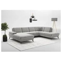 Sit & More Wohnlandschaft SIT & MORE "Morris Jubi U-Form, B: 300 cm", grau (hellgrau), B:300cm H:83cm T:202cm, 100% Polyester, Sofas, Wohnlandschaft, mit Armteilfunktion & 1 Zierkissen, optional Bettfunktion