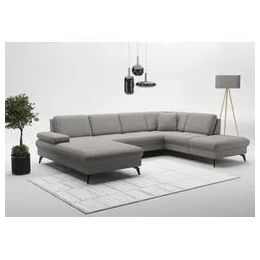 Sit & More Wohnlandschaft SIT & MORE "Morris Jubi U-Form, B: 300 cm", grau, B:300cm H:83cm T:202cm, 100% Polyester, Sofas, Wohnlandschaft, mit Armteilfunktion & 1 Zierkissen, optional Bettfunktion