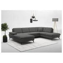 Sit & More Wohnlandschaft SIT & MORE "Morris Jubi U-Form, B: 300 cm", grau (anthrazit), B:300cm H:83cm T:202cm, 100% Polyester, Sofas, Wohnlandschaft, mit Armteilfunktion & 1 Zierkissen, optional Bettfunktion