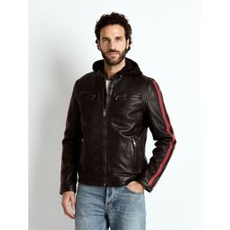 Lederjacke JCC "31025207", Herren, Gr. 48, schwarz, Oberstoff: 100% Lammleder; Futter: 100% Baumwolle; &Auml;rmelfutter: 100% Polyester; Taschenfutter: 100% Baumwolle; Einsatz: 55% Baumwolle, 45% Polyester; Kapuze: 55% Baumwolle, 45% Polyester, mit Knopf, Jacken