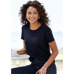 T-Shirt Lascana "mit funkelnden Strass-Steinen vorn", Damen, Gr. 32/34, schwarz, Single Jersey, Obermaterial: 95% Viskose (LENZING&trade; ECOVERO&trade;), 5% Elasthan, Glitzermuster, bequem, Rundhals, Shirts T-Shirt, aus weichem Viskose-Stretch